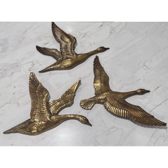 Bird | Set Of 3 Vintage Mcm Gold Geese Birds In Flight Wall Decor ...
